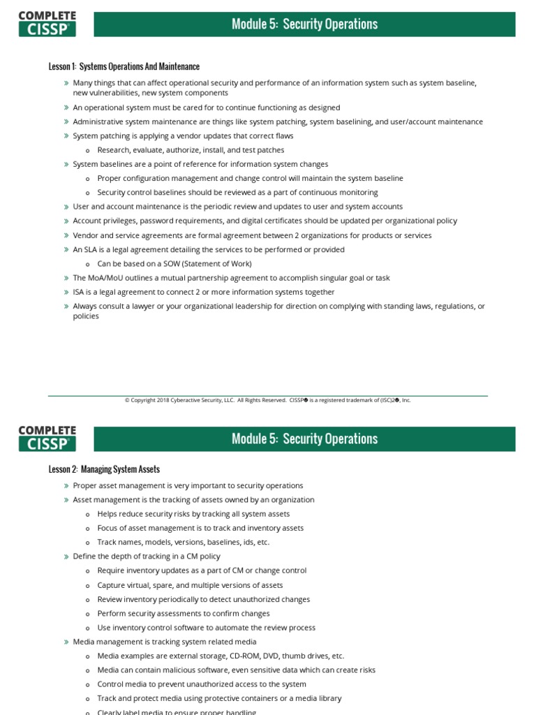 Module 5: Security Operations: Lesson 1: Systems Operations and ...