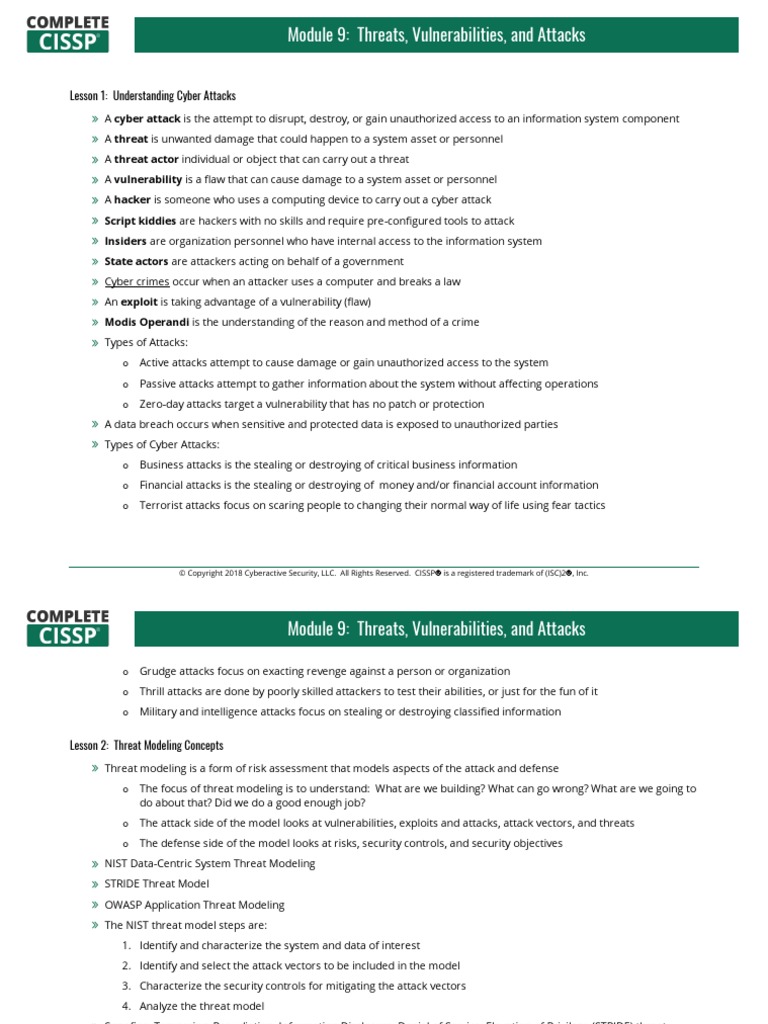 Module 9 Threats Vulnerabilities And Attacks Lesson 1