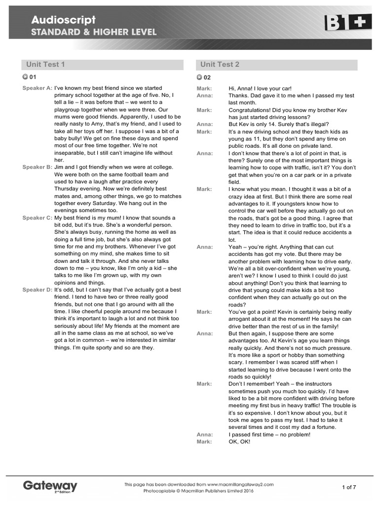 B1PLUS Unit, Review and End of Year Test Audioscript | PDF | Schools
