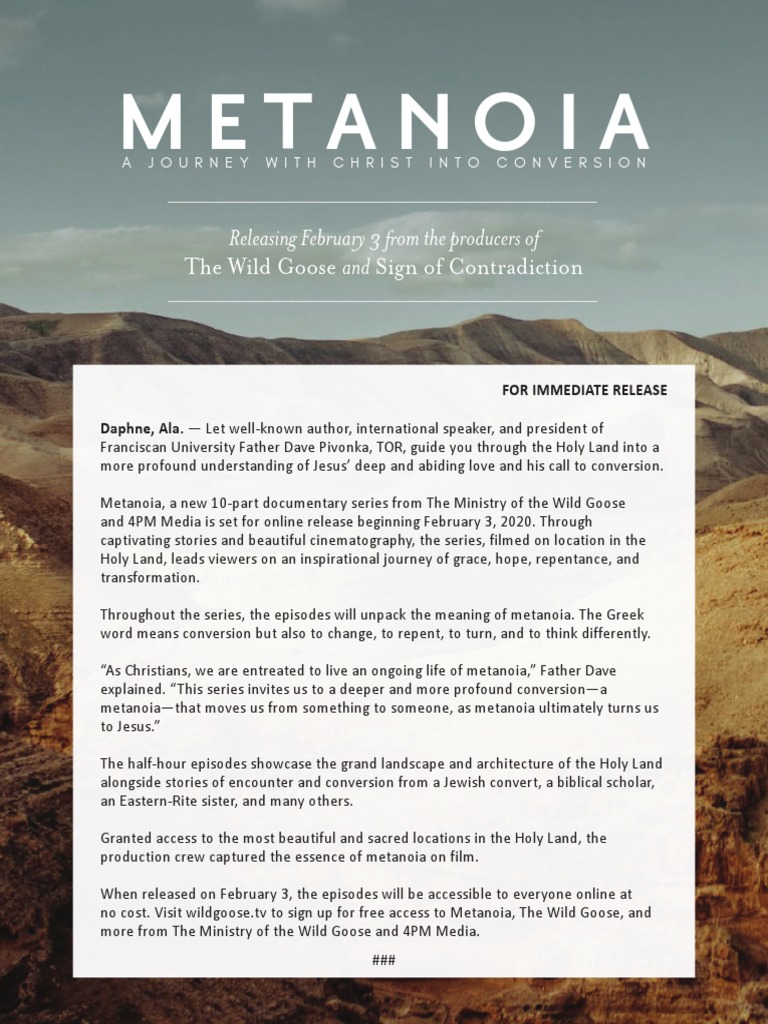 Metanoia Press Release | PDF | Theology | Religious Belief And Doctrine