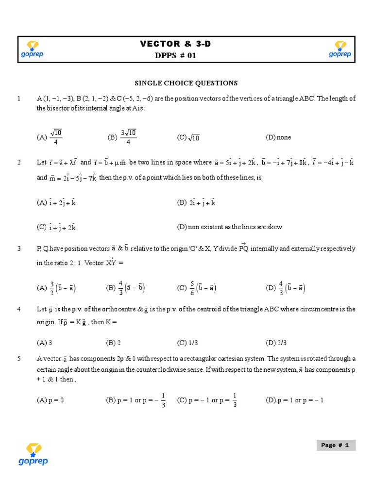 DPP 1 Vectors and 3D Geometry | PDF | Rectangle | Mathematics