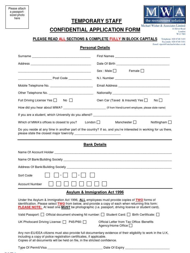 Temporary Staff Application Form | PDF | Temporary Work | Working Time