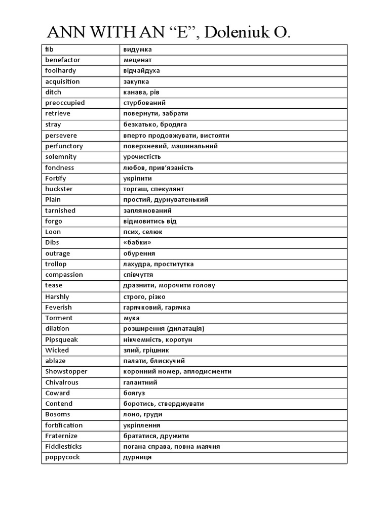 ANN WITH AN "E", Vocab | PDF