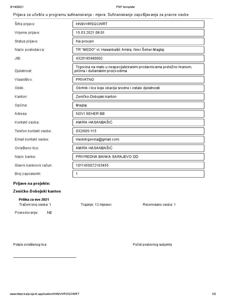 Medo TR FZZZ Prijava | PDF