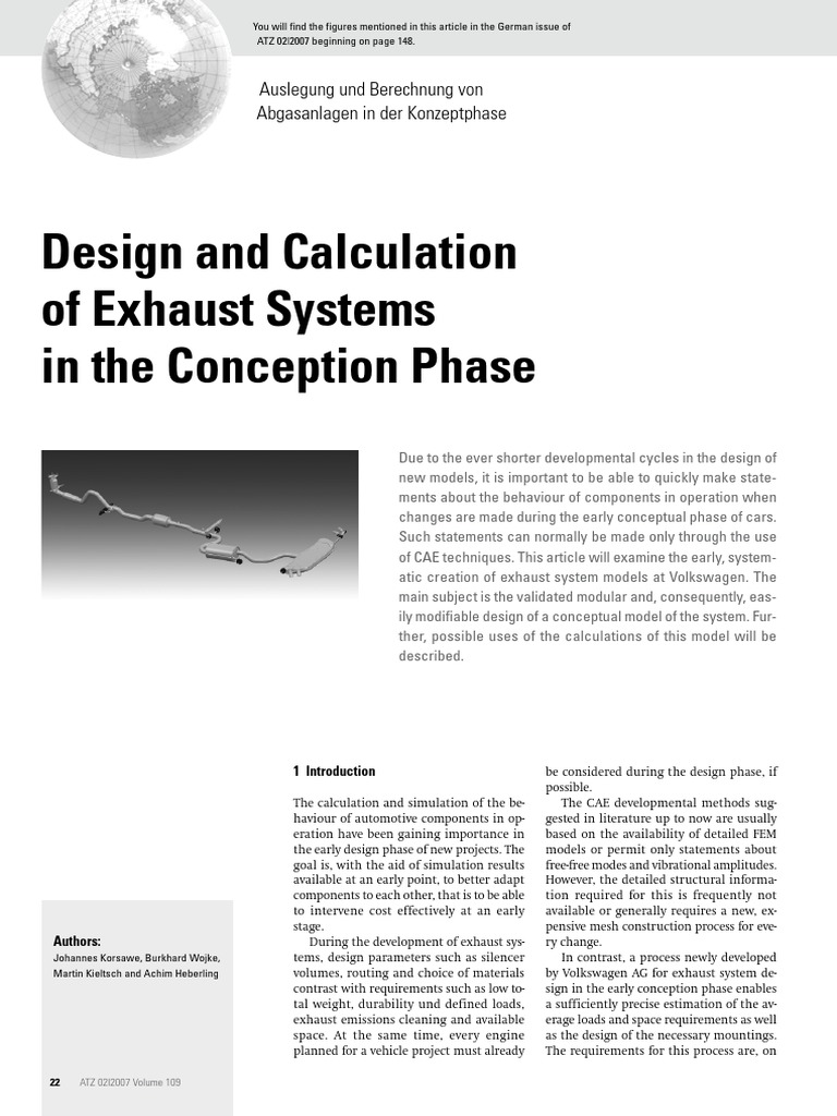 Design and Calculation of Exhaust Systems in The Conception Phase | PDF ...