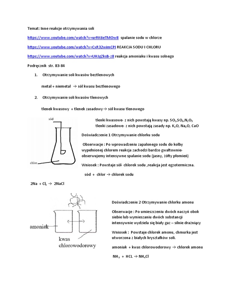 Chemia 8 Inne Reakcje Otrzymywania Soli | PDF
