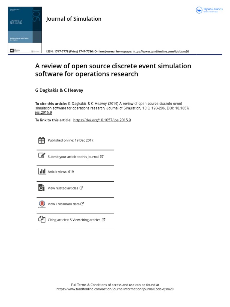 A Review Of Open Source Discrete Event Simulation Software For Operations Research Pdf
