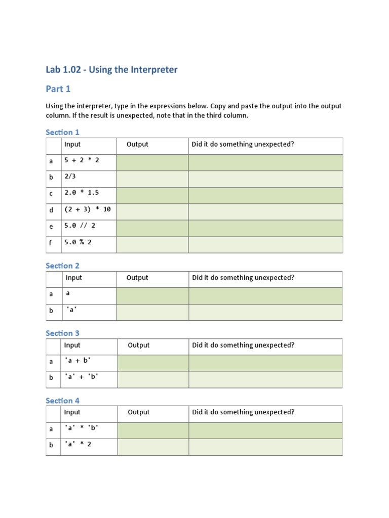 Lab 1.02 - Using The Interpreter: Section 1 | PDF
