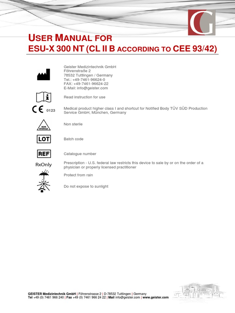 User Manual for the ESU-X 300 NT High Frequency Electrosurgical Unit ...