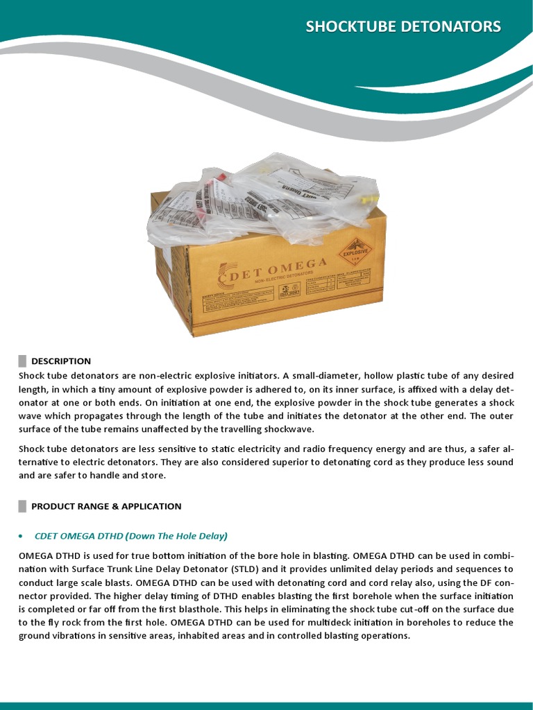 Non Electric Delay Detonators Shock Tubes For Blasting | PDF