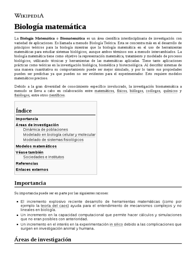 Biología Matemática | PDF | Biología Matemática Y Teórica | Biología