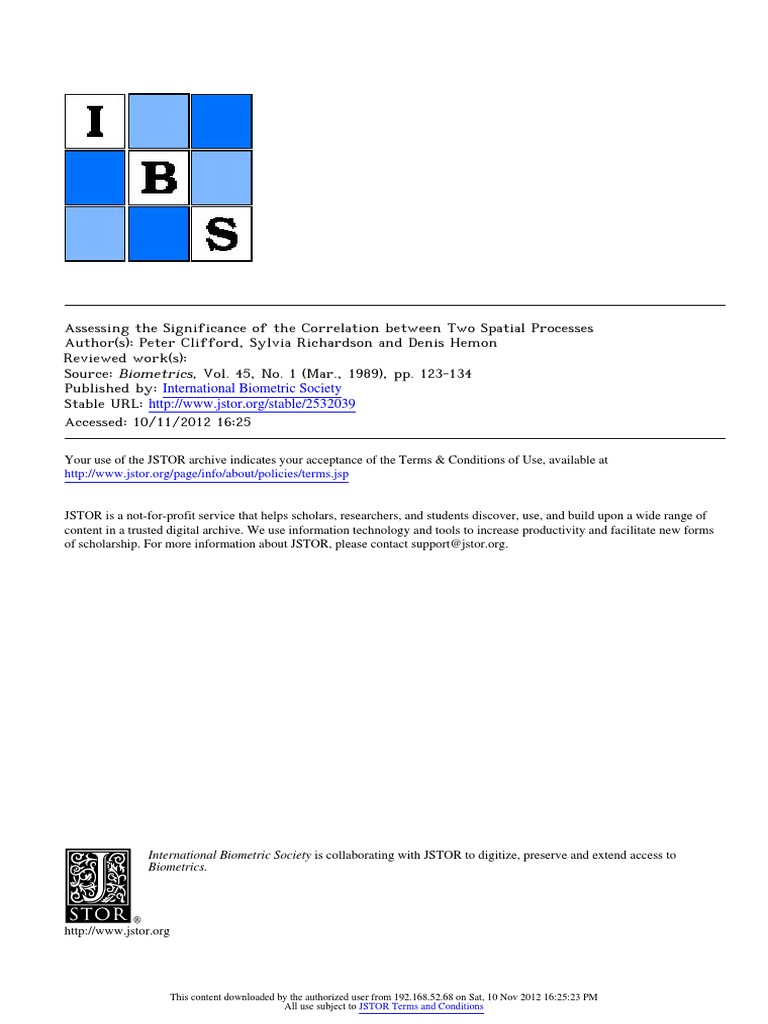 Assessing The Significance of The Correlation Between Two Spatial Processes | PDF ...