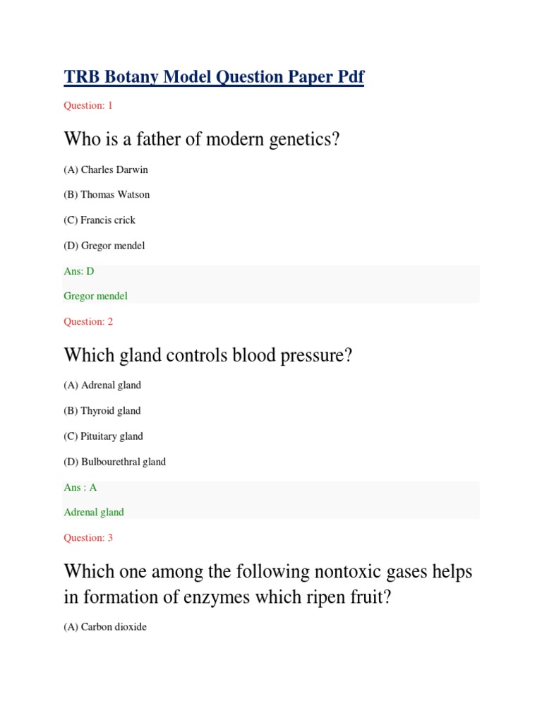 Class 12 Botany Model Questions | PDF