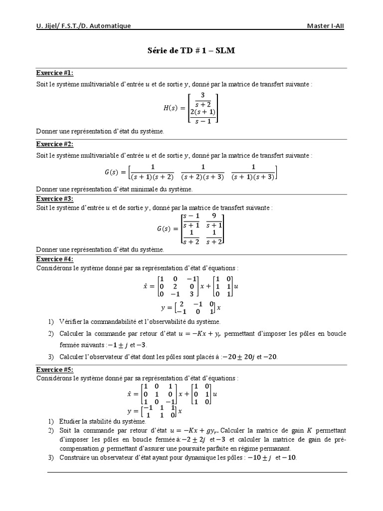 Série de TD#2 - SLM - 2021 + Solution | PDF | Automatisation | Ingénierie des systèmes