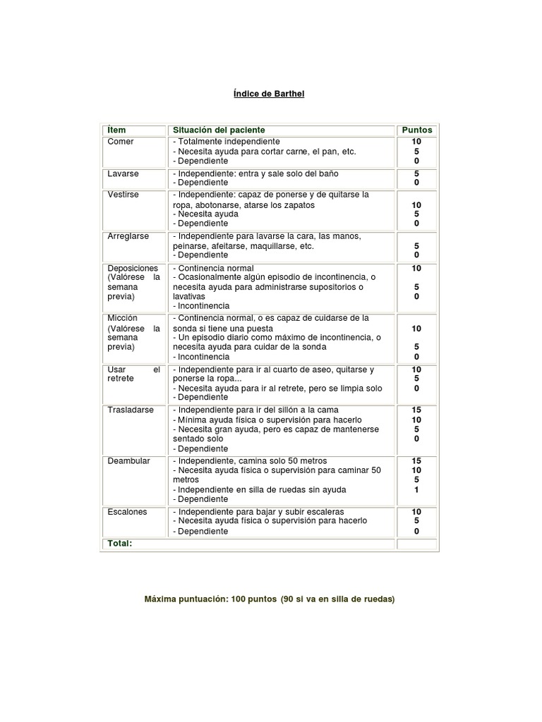 Indice de Barthel | PDF | Afasia | Medicina CLINICA