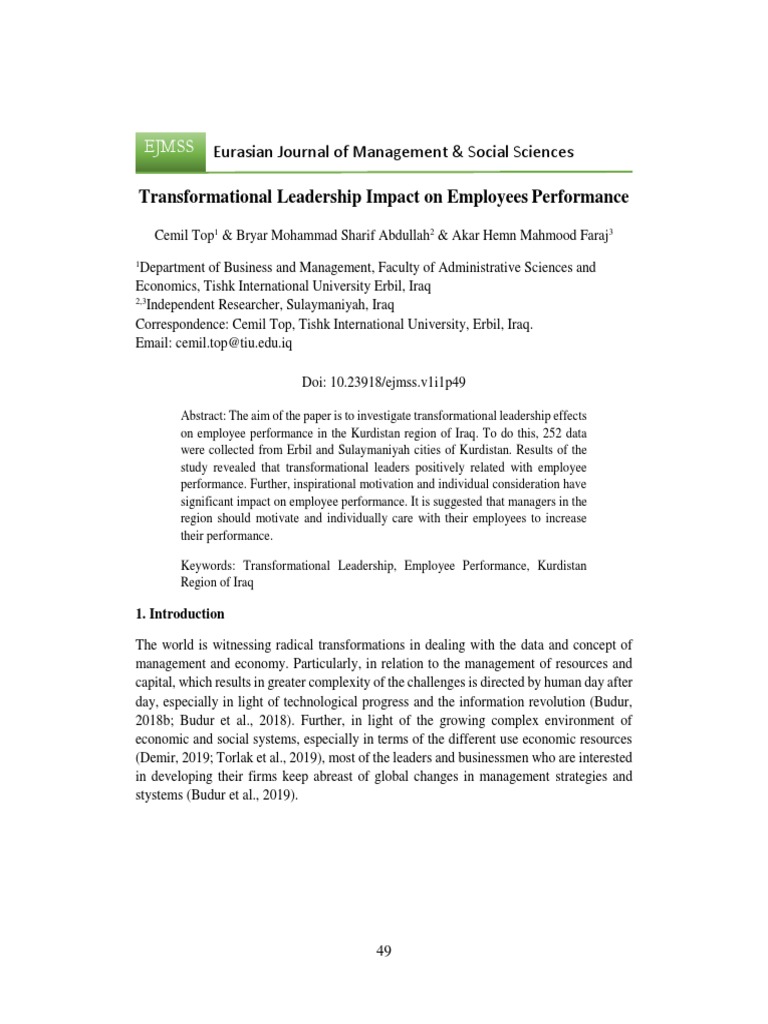 Transformational Leadership Impact On Employees Performance | PDF | Transformational Leadership ...
