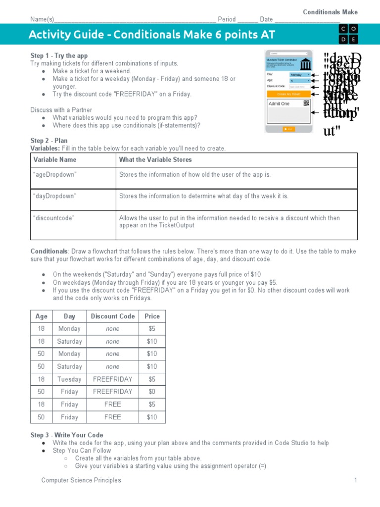U4L8 Activity Guide - Conditionals Make | PDF | Workweek And Weekend ...