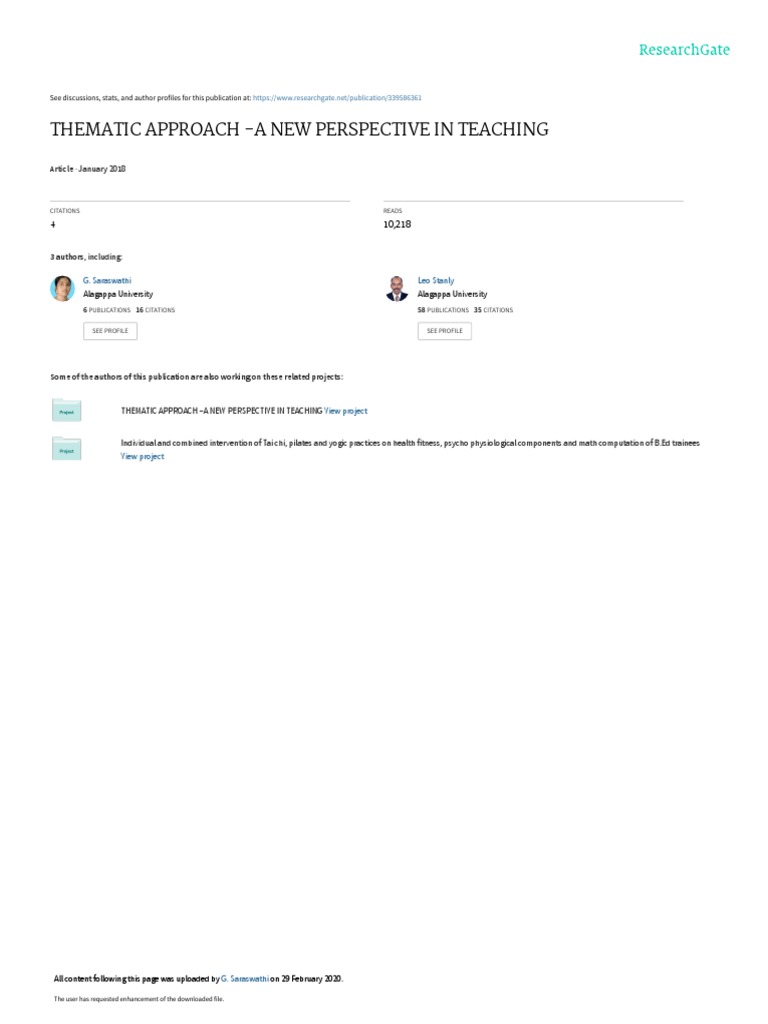 Thematic Approach in Teaching Methods | PDF | Curriculum | Teachers