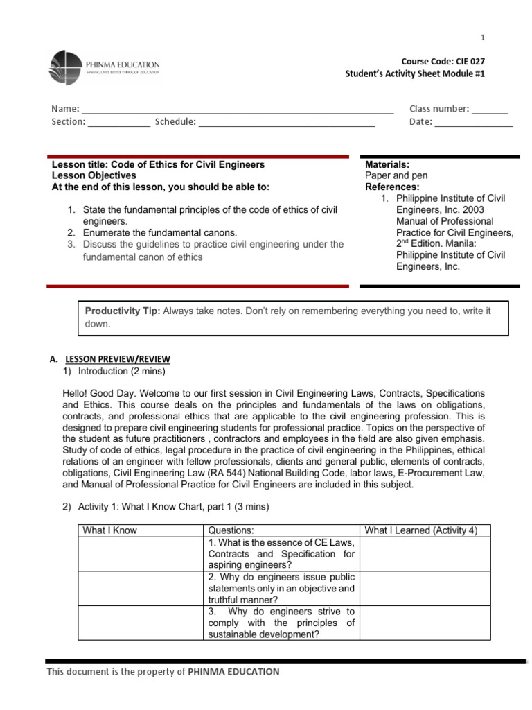 Code of Ethics for Civil Engineers: Fundamental Principles and Canons ...
