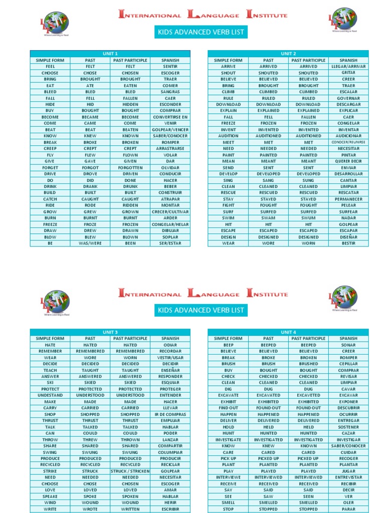 Kids Advanced Verb List | PDF | Grammar | Syntax