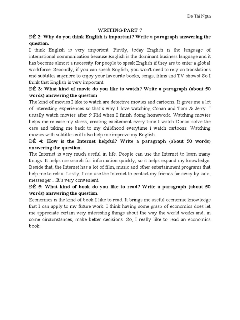 Writing Part 7 | PDF