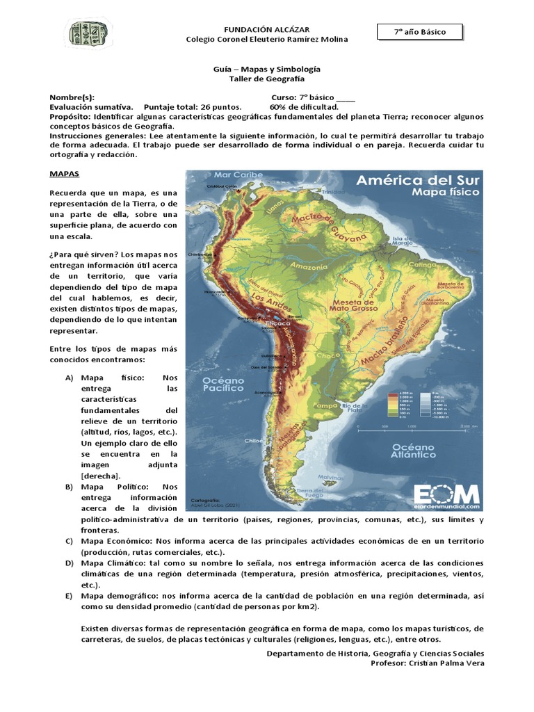 Guía Mapas y Simbología - 7mo Básico. Taller de Geografía. | PDF | Mapa ...
