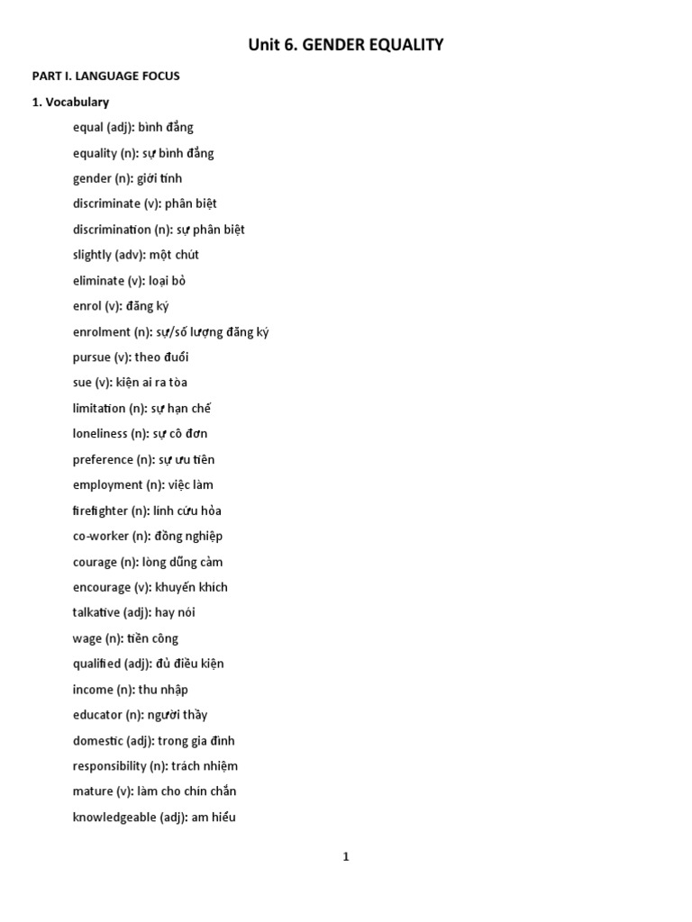 Unit 6. GENDER EQUALITY | PDF