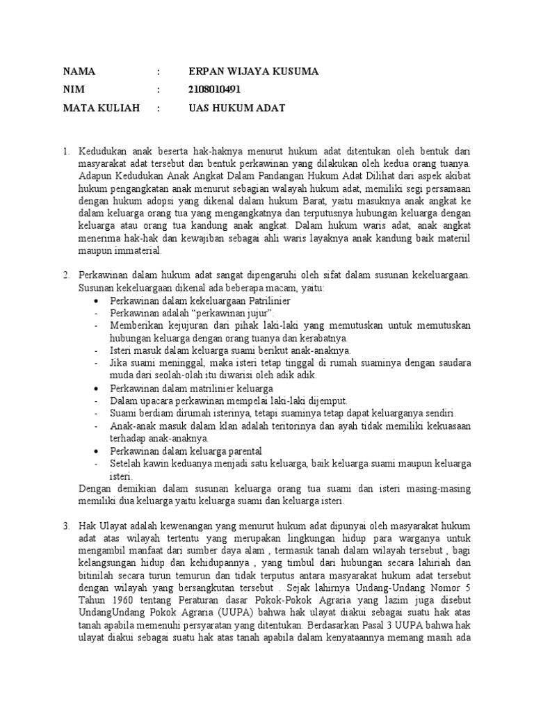 Uas Hukum Adat Taufik Hidayat | PDF | Politik