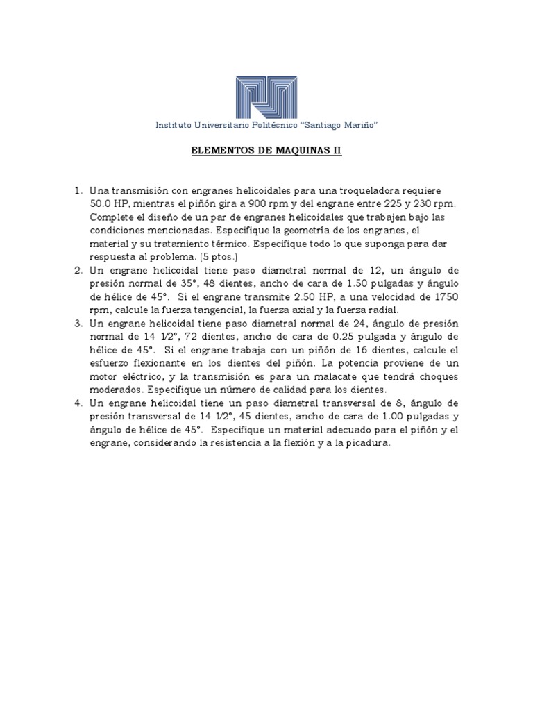 Diseño y Cálculo de Engranes Helicoidales | PDF