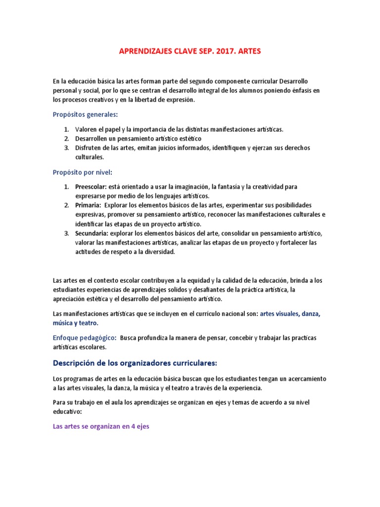 Aprendizajes Clave Sep 2017 Artes | PDF | Educación primaria | Creatividad