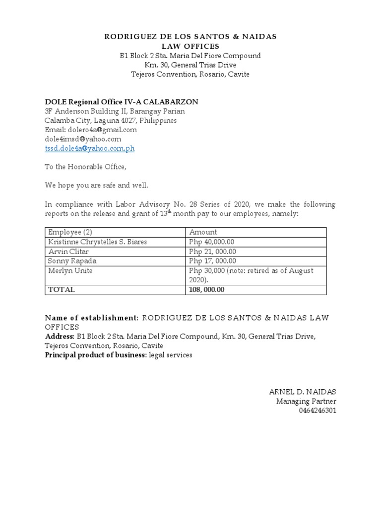 13th Month Pay Report To DOLE | PDF | Philippines