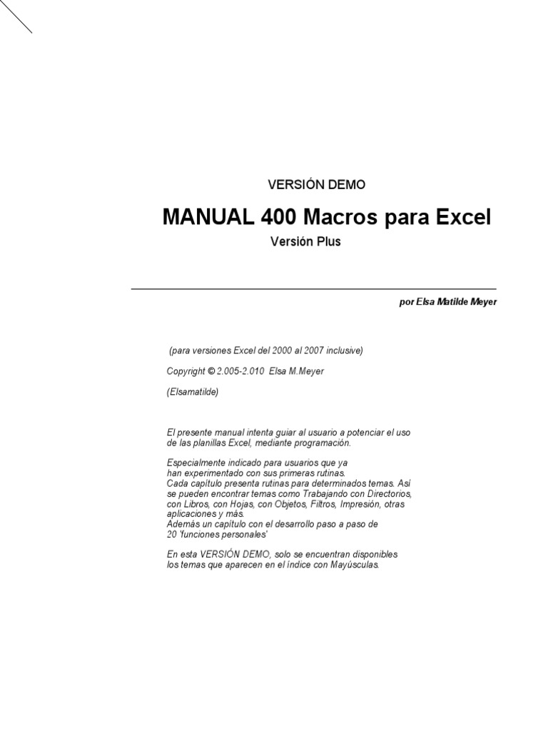 Manual 400 Macros Para Excel Pdf Archivo De Computadora Macro Informática 
