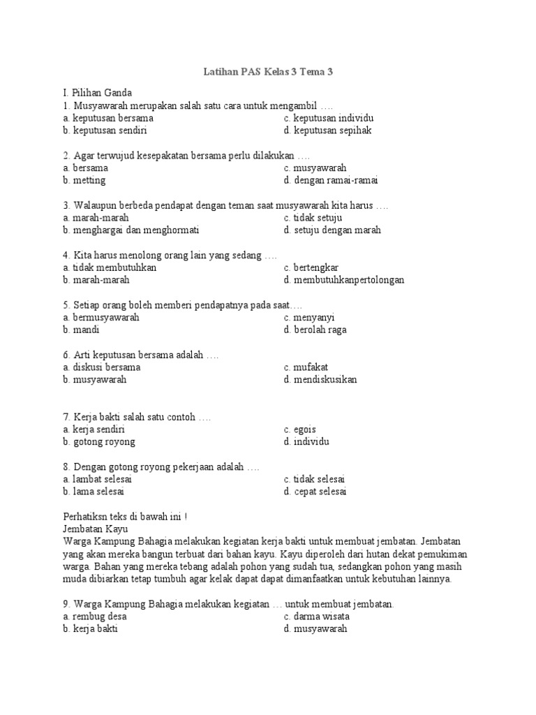 Soal PAS Kelas 3 Tema 3 | PDF