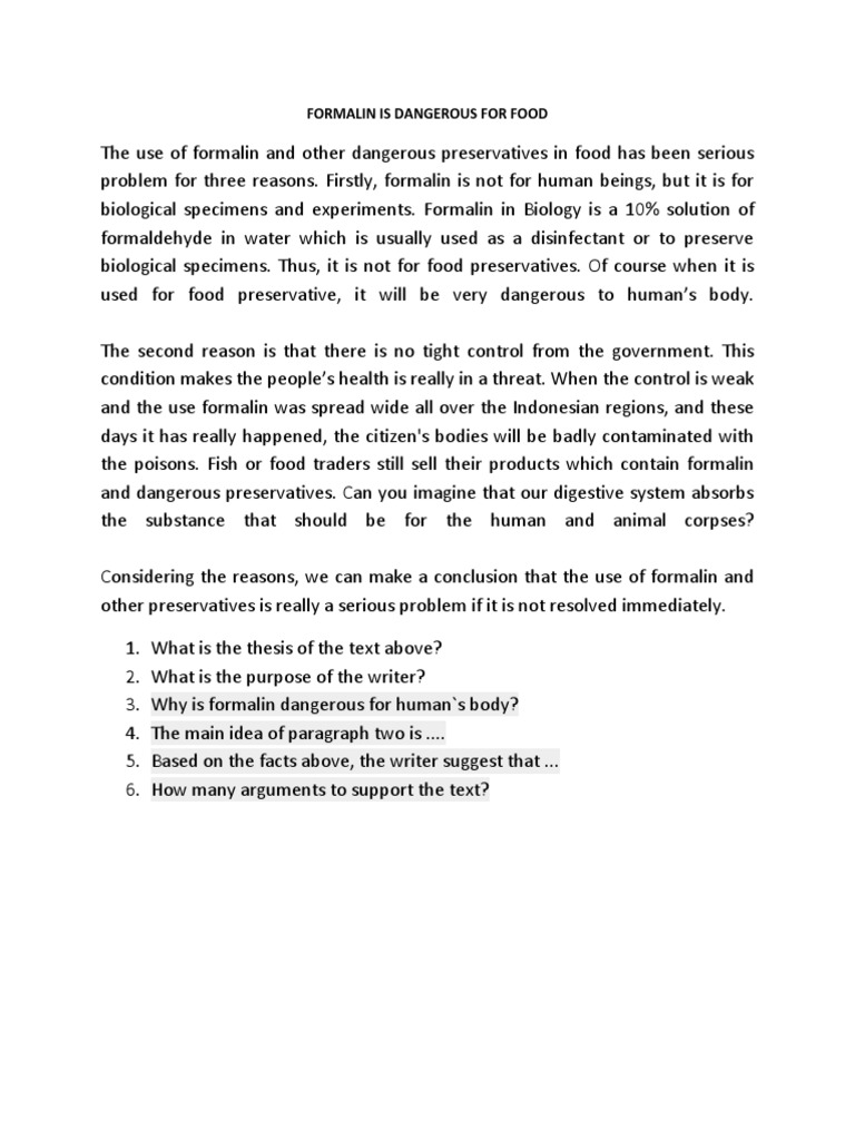 Formalin Is Dangerous For Food | PDF