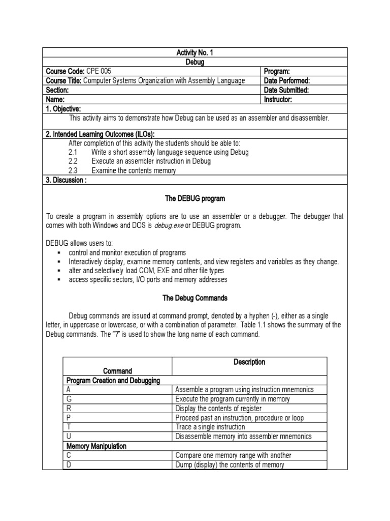 Activity No 1 DEBUG | PDF | Assembly Language | Command Line Interface
