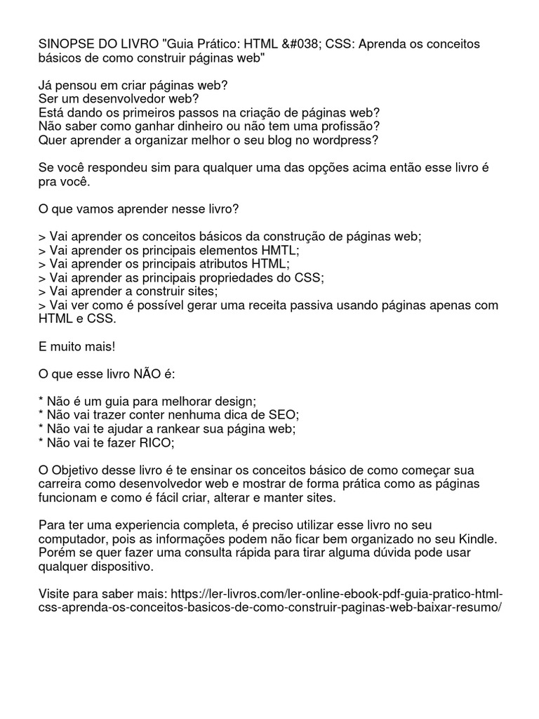 Guia Prático - HTML & CSS - Aprenda Os Conceitos Básicos de Como Construir Páginas Web | PDF