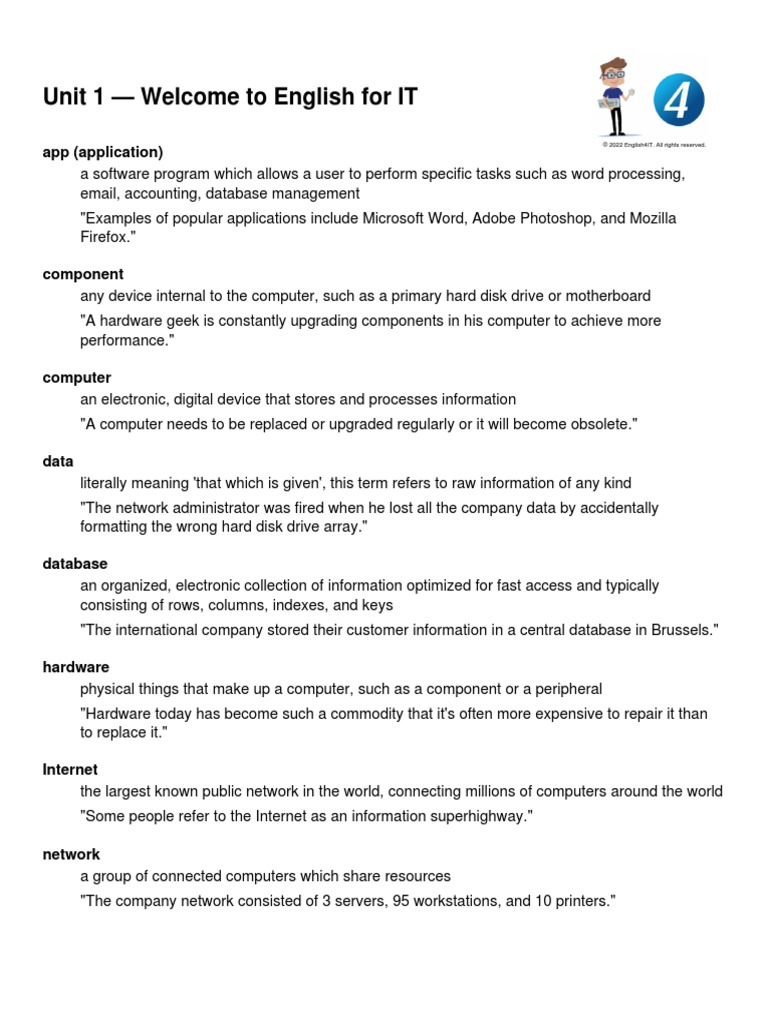 English4IT - Unit 1 Vocabulary | PDF