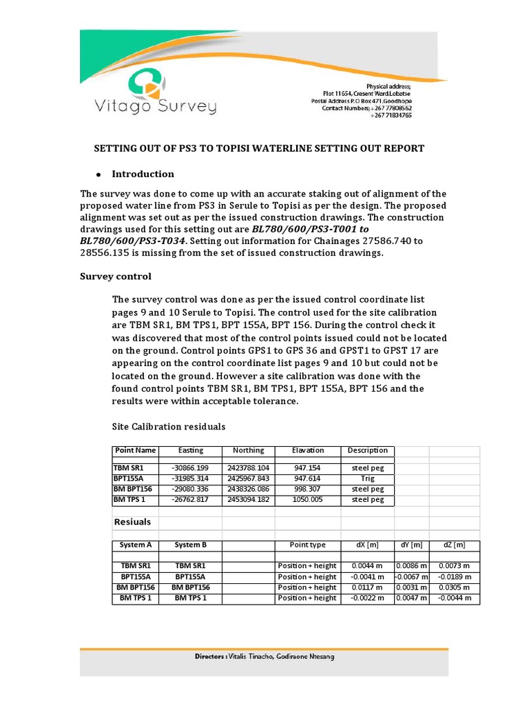PS3 TO TOPISI WATERLINE SETTING OUT REPORT Rev1 | PDF | Cartography ...