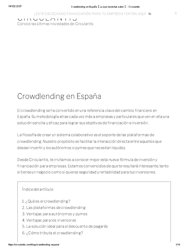 Crowdlending en España【 Lo que necesitas saber 】- Circulantis | PDF | Pequeñas y medianas ...