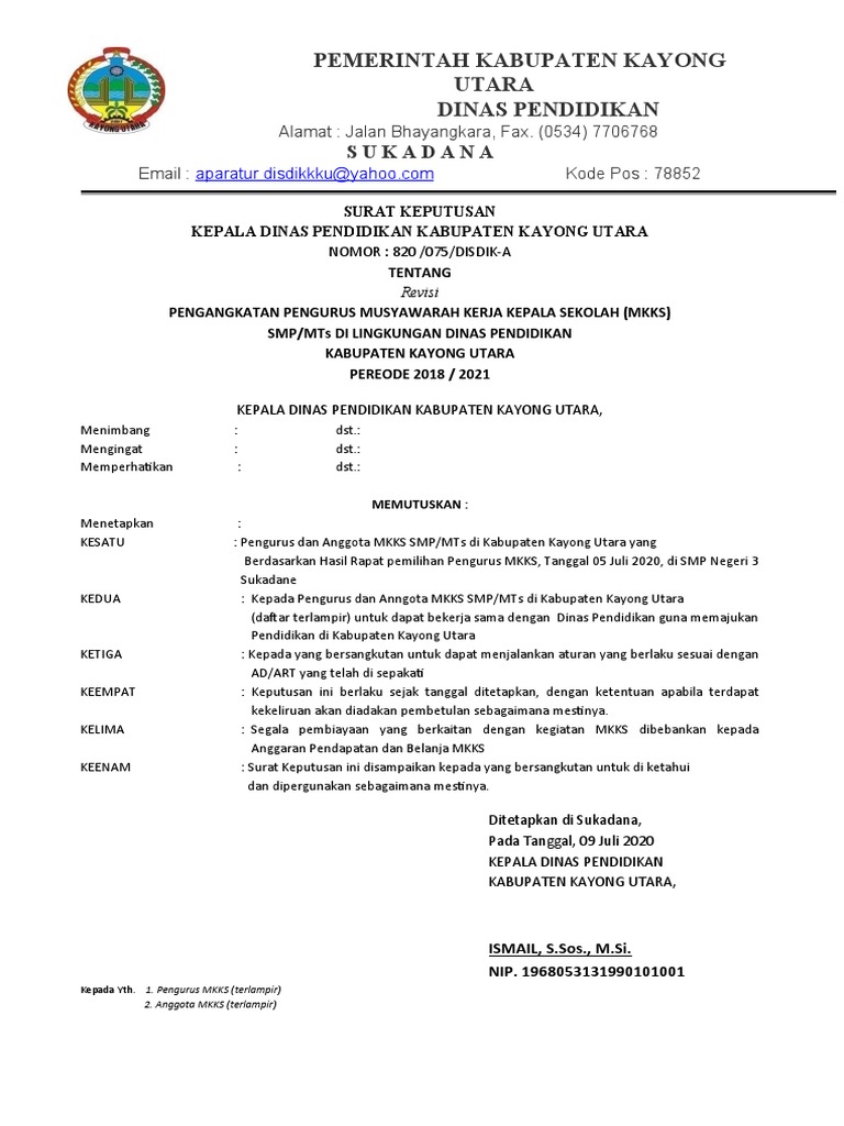 SK Pengurus MKKS KKU 2020-2021 Revisi | PDF