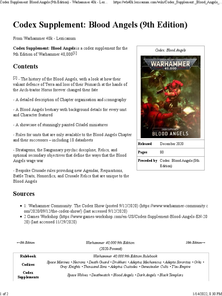 Codex Supplement Blood Angels (9th Edition) - Warhammer 40k - Lexicanum ...