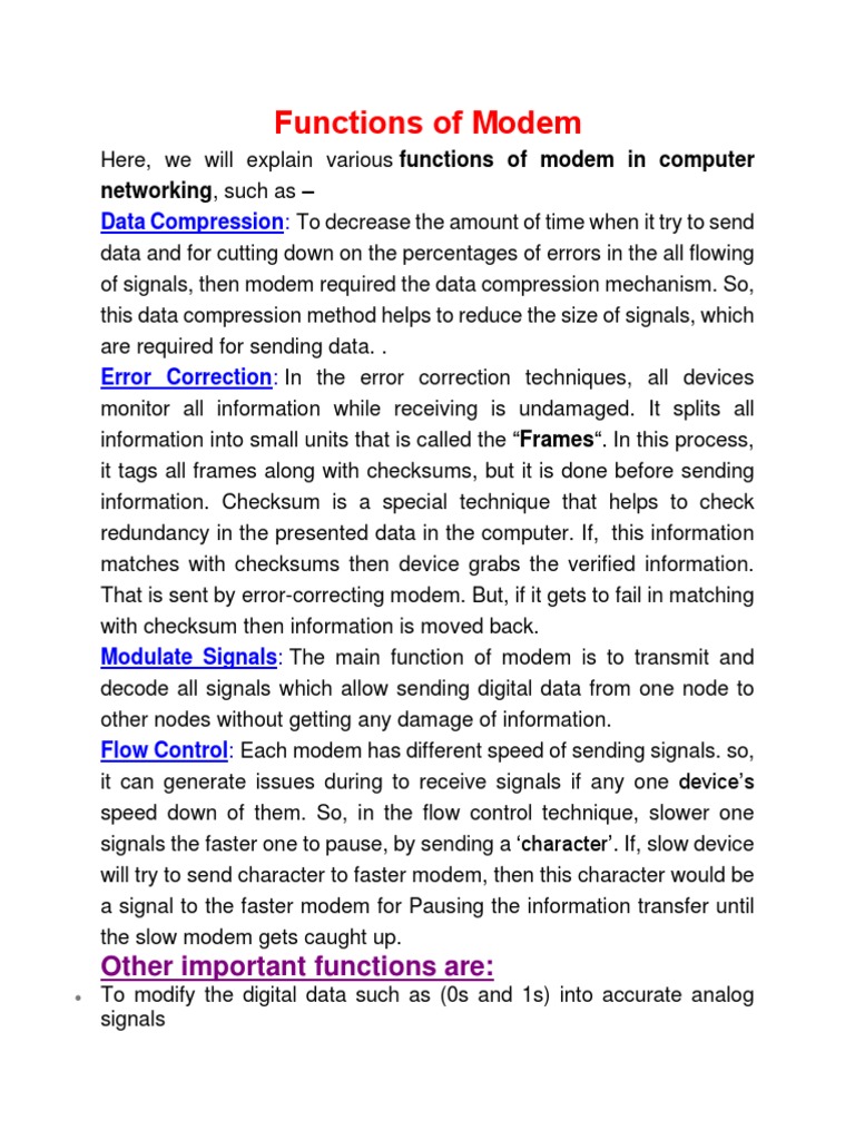 Functions of Modem | PDF | Computer Data Storage | Central Processing Unit