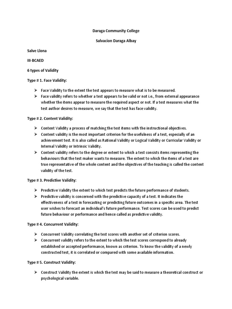 The Six Types of Test Validity: Face Validity, Content Validity ...