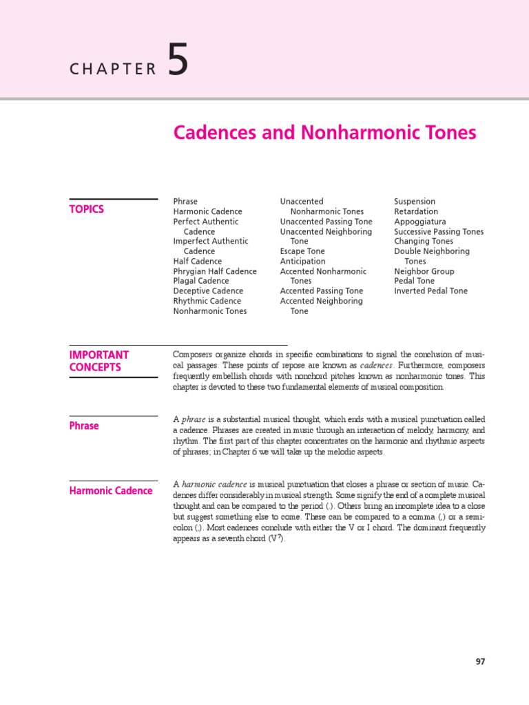 Cadences and Nonharmonic Tones: Topics Topics | PDF | Chord (Music ...