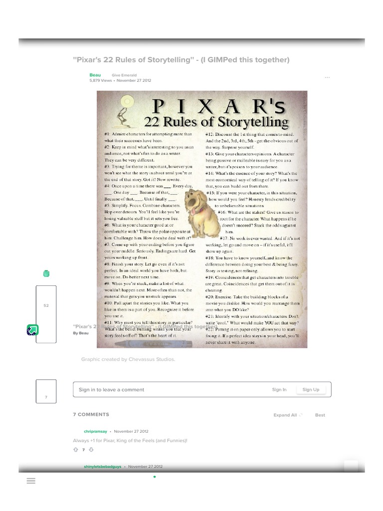 ''Pixar's 22 Rules of Storytelling'' - (I GIMPed This Together) - Imgur ...