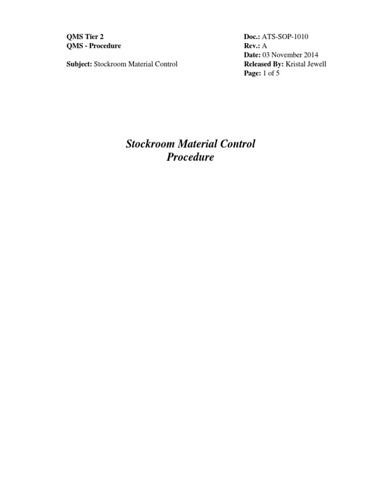 Material Control Procedure - Template | PDF | Shelf Life | Quality ...