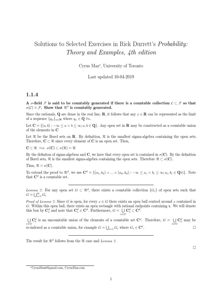 Durett Solutions | PDF | Mathematics | Mathematical Analysis