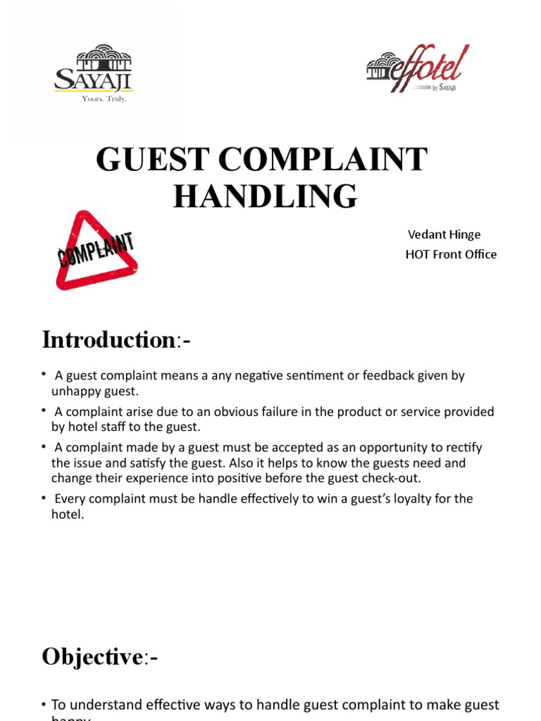 Guest Complaint Handling: Vedant Hinge HOT Front Office | PDF | Empathy ...
