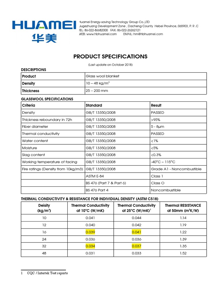 Huamei Spec Sheets - 2018 | PDF | Electrical Resistivity And Conductivity | Building Technology