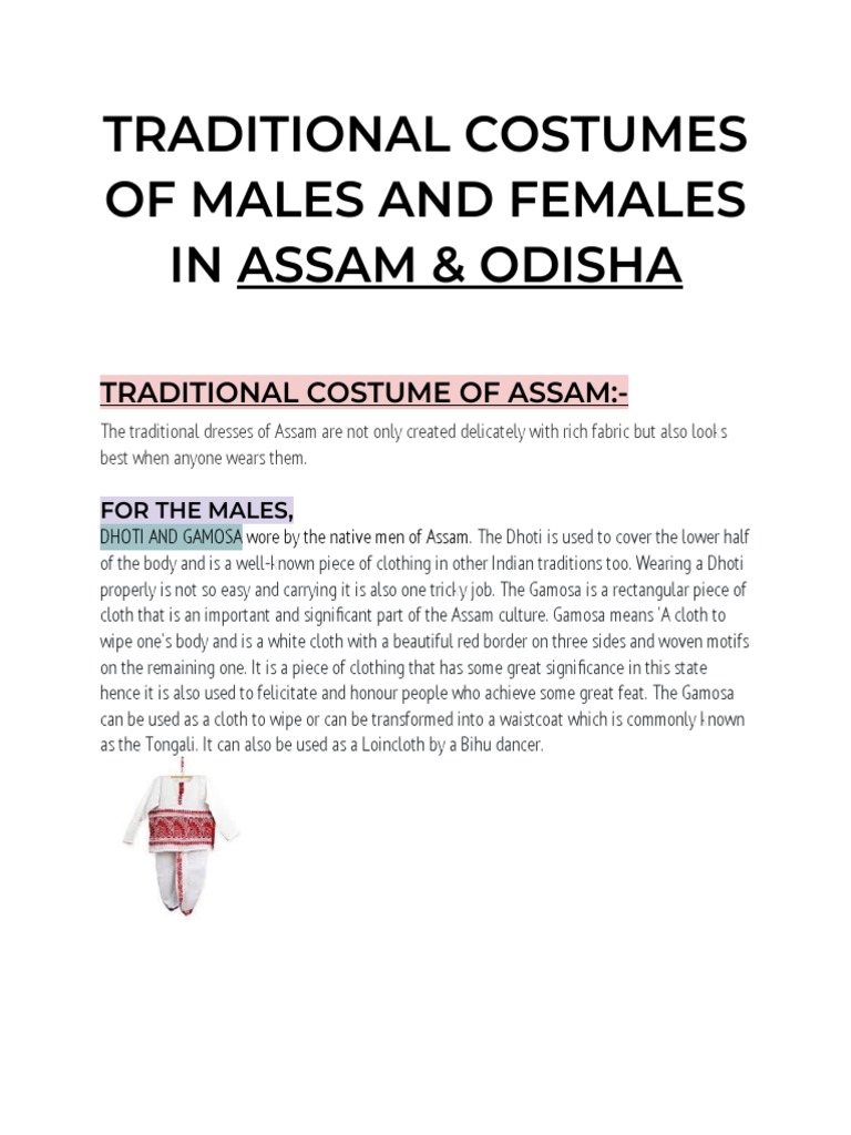 Traditional Costume of Males and Females in Assam and Odisha | PDF ...